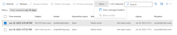 Quarantined Email | BRCC